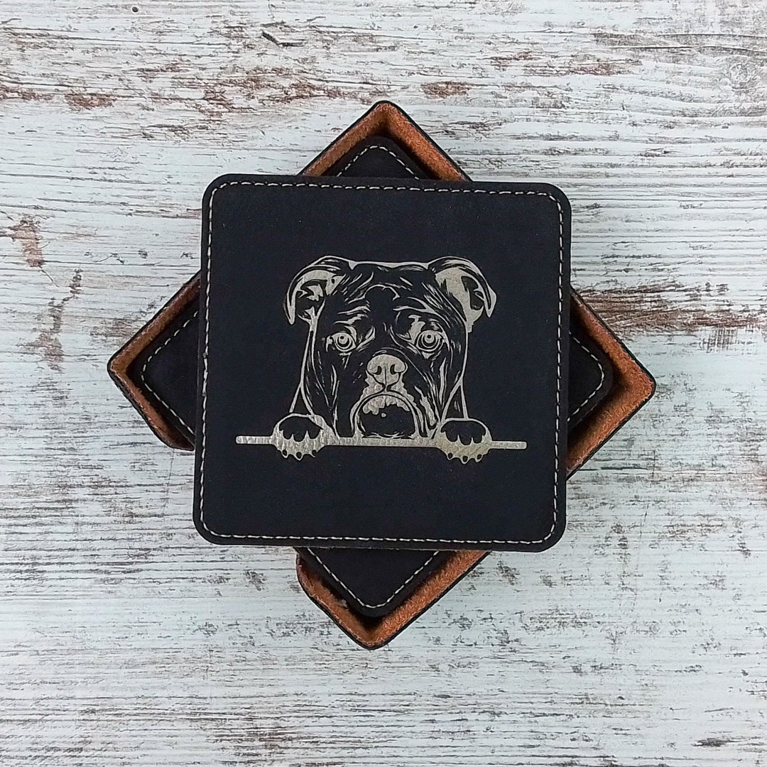 Black & Gold English Bulldog Coaster - Set of 6 With Holder, Dog Lover ...