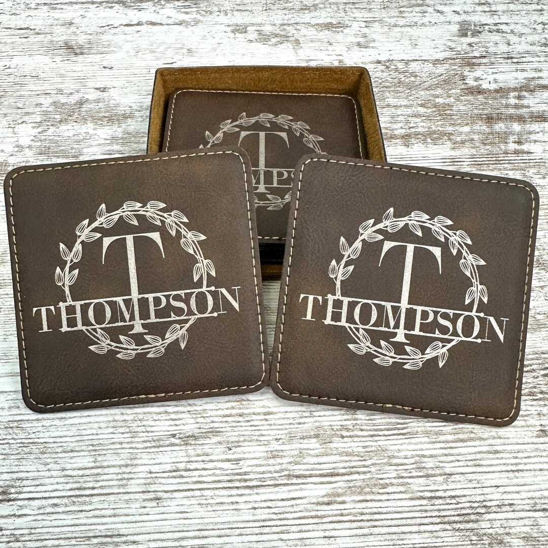 Rustic & Gold Personalized Monogram Coaster Set, Custom Multiple Colors ...
