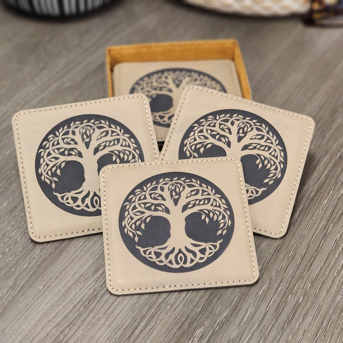 Celtic Tree of Life Coaster Set of 6 With Holder, Triquetra Celtic ...