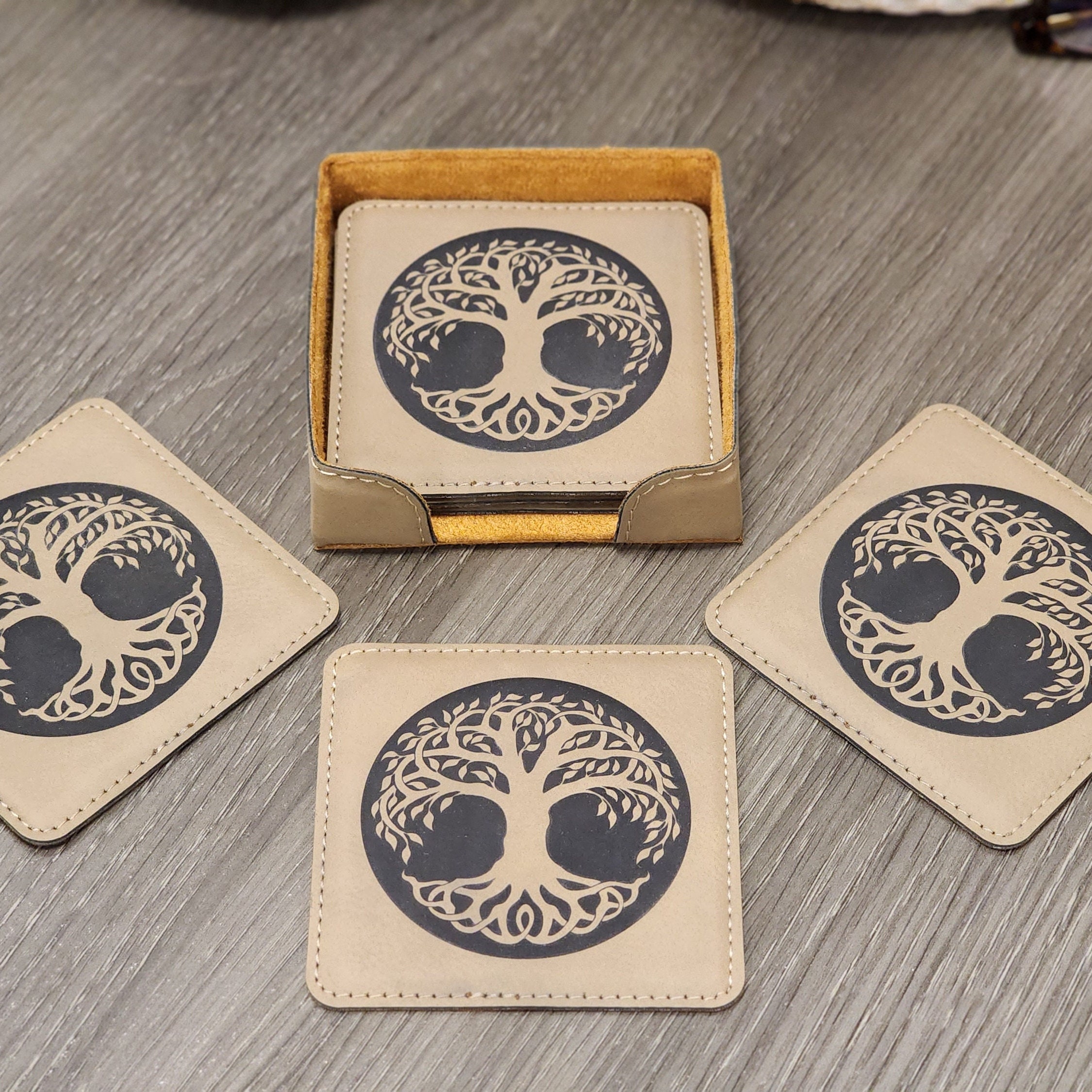 Celtic Tree of Life Coaster Set of 6 With Holder, Triquetra Celtic ...