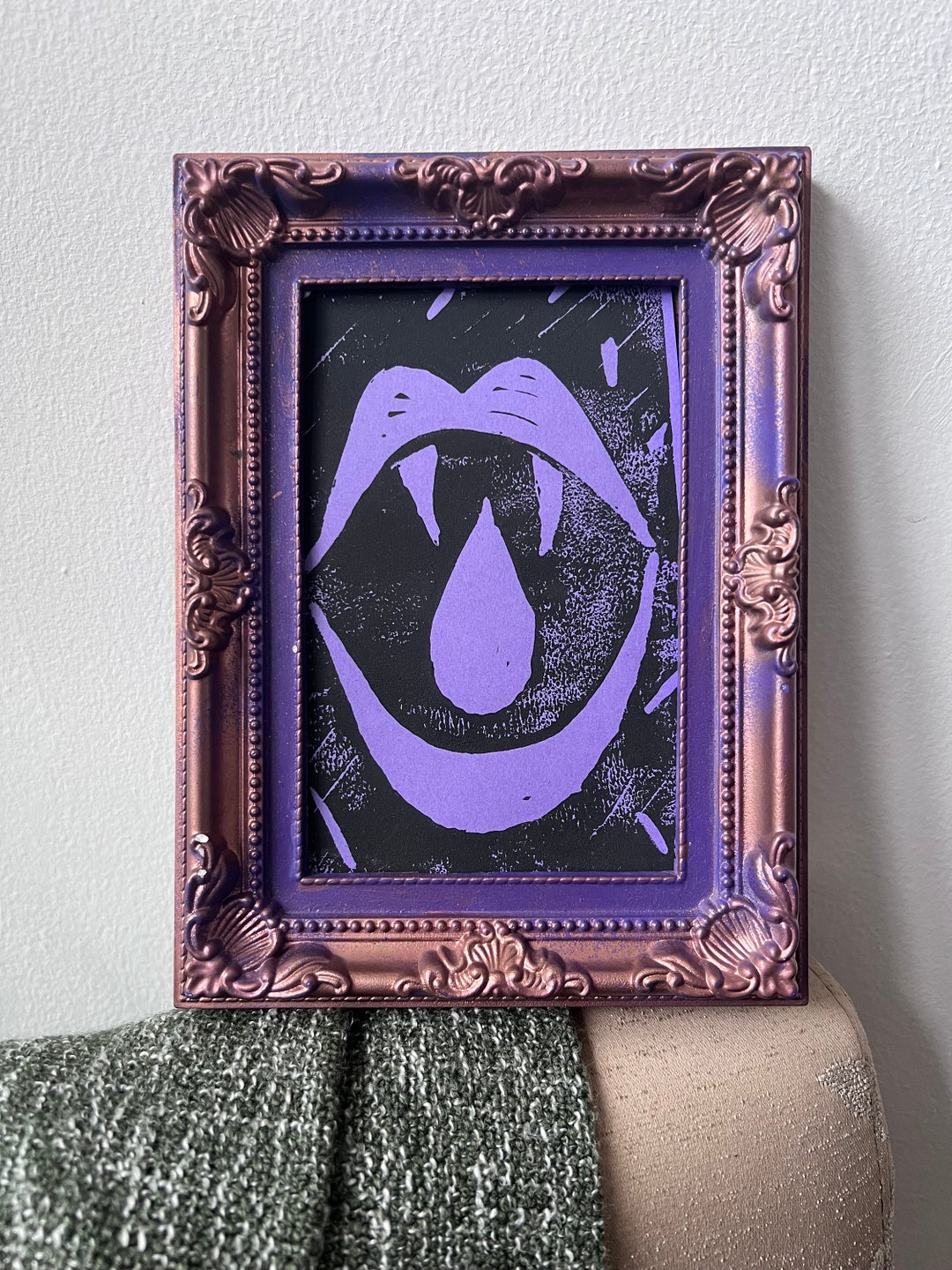 Vampire Teeth Gothic Horror Purple and Black Lino Print With Frame ...