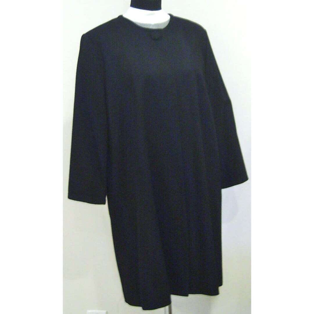 Pristine KRISTEN BLAKE Black No-collar Lined Merino WOOL Open Coat 3/4 ...