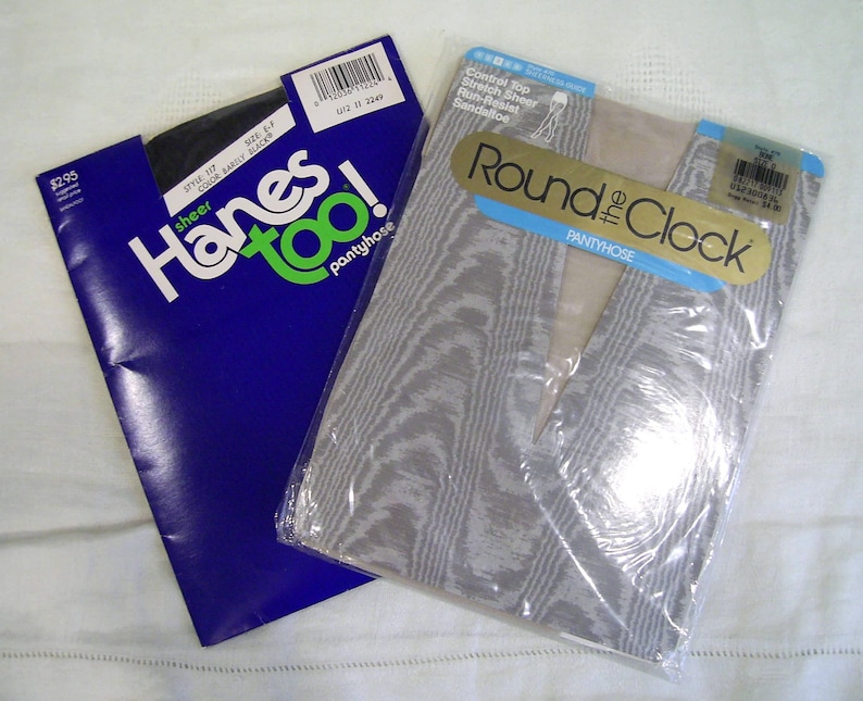 VINTAGE Round the Clock Control Top hanes Too PANTYHOSE Black/bone Size ...