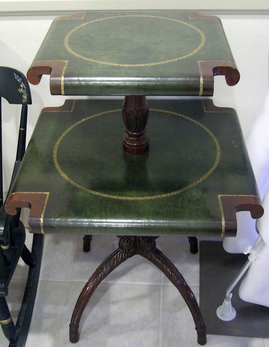 Antique English Sheraton Style 2-tier Carved Mahogany Tooled Leather ...