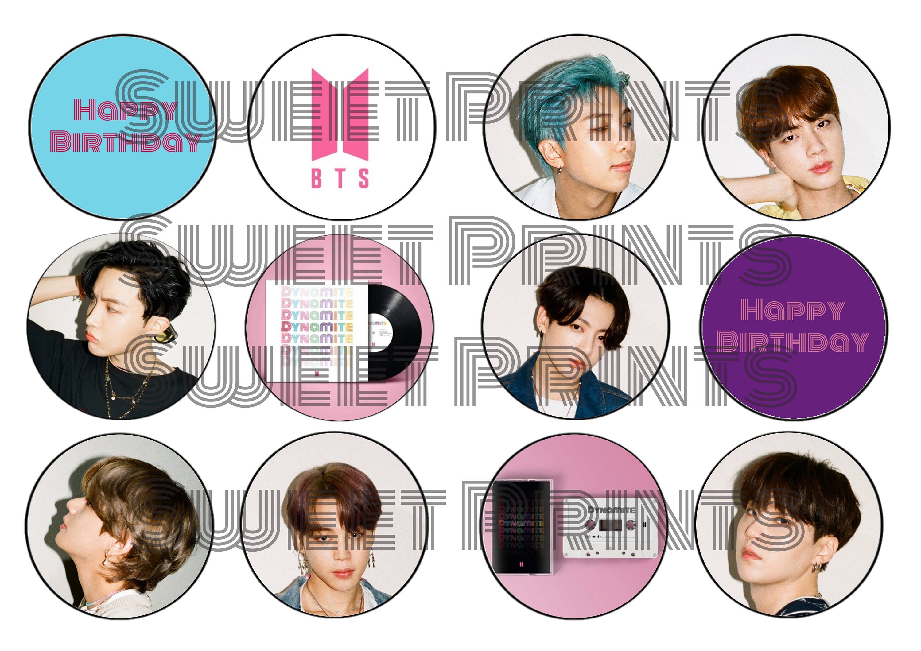 BTS Dynamite Birthday Buntings Cupcake Topper Set PDF Instant - Etsy