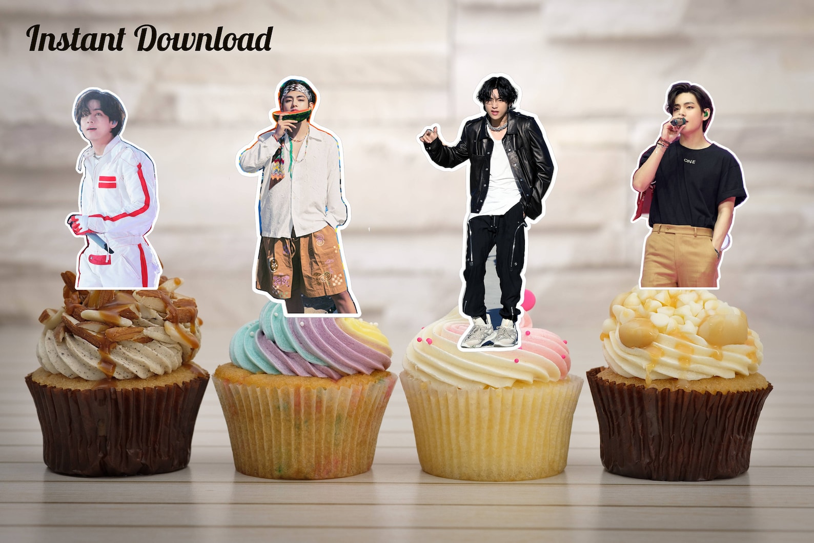 BTS V Kim Taehyung Cake Topper and Cupcake Toppers Set PDF Instant ...