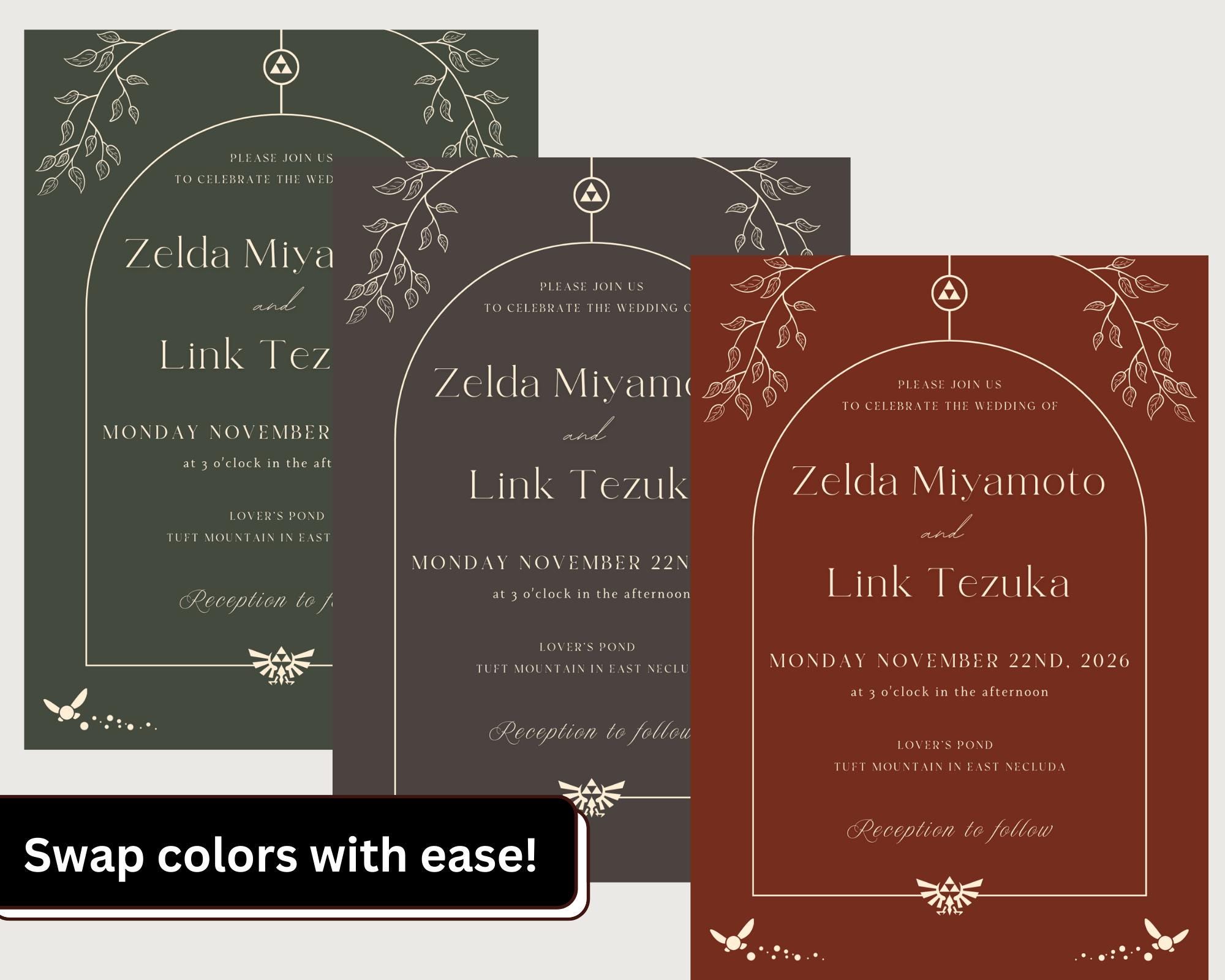 Legend of Zelda Wedding Invitation Set | QR Code RSVP (canva Editable ...