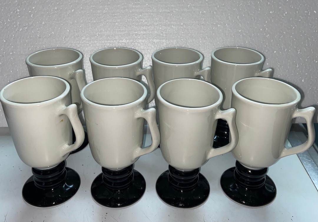 Vintage Hall 8 Irish Pedestal Coffee Mugs Blk & White,restaurant Ware ...