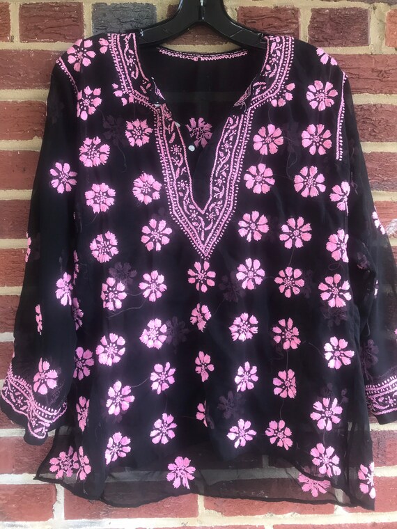 Vintage Sheer Hand Embroidered tunic top,Hippie,Hipst… - Gem