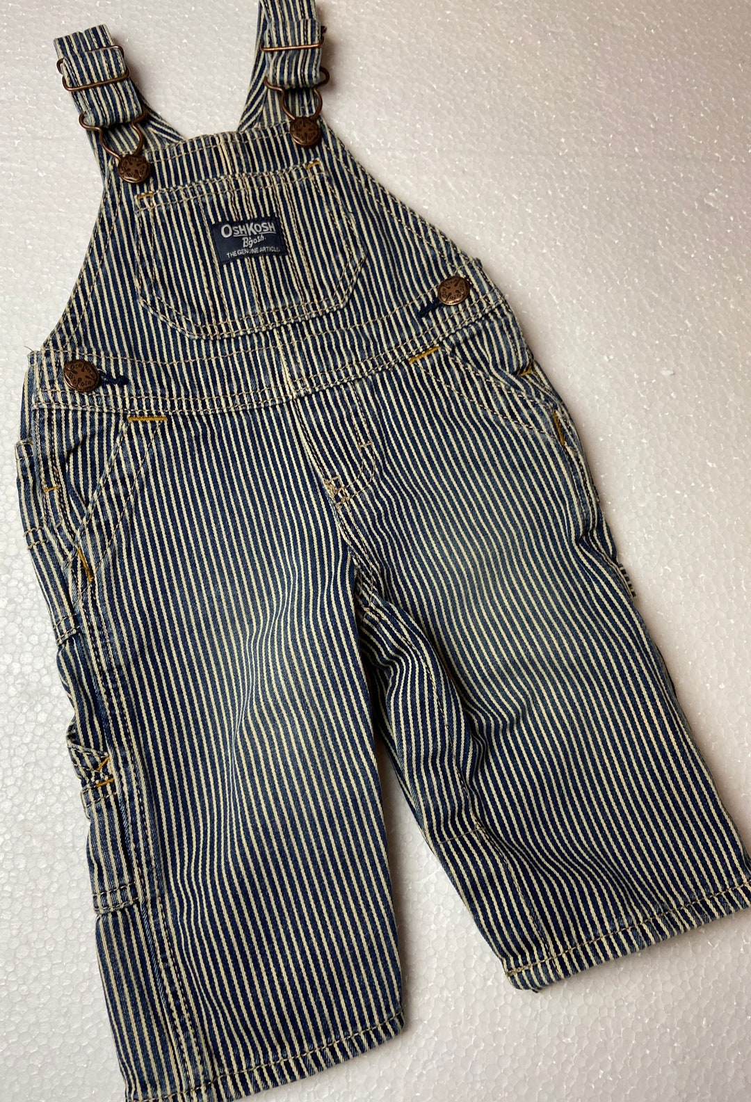 Oshkosh 6 Month Conductor Train Overalls,blue and White Striped ...