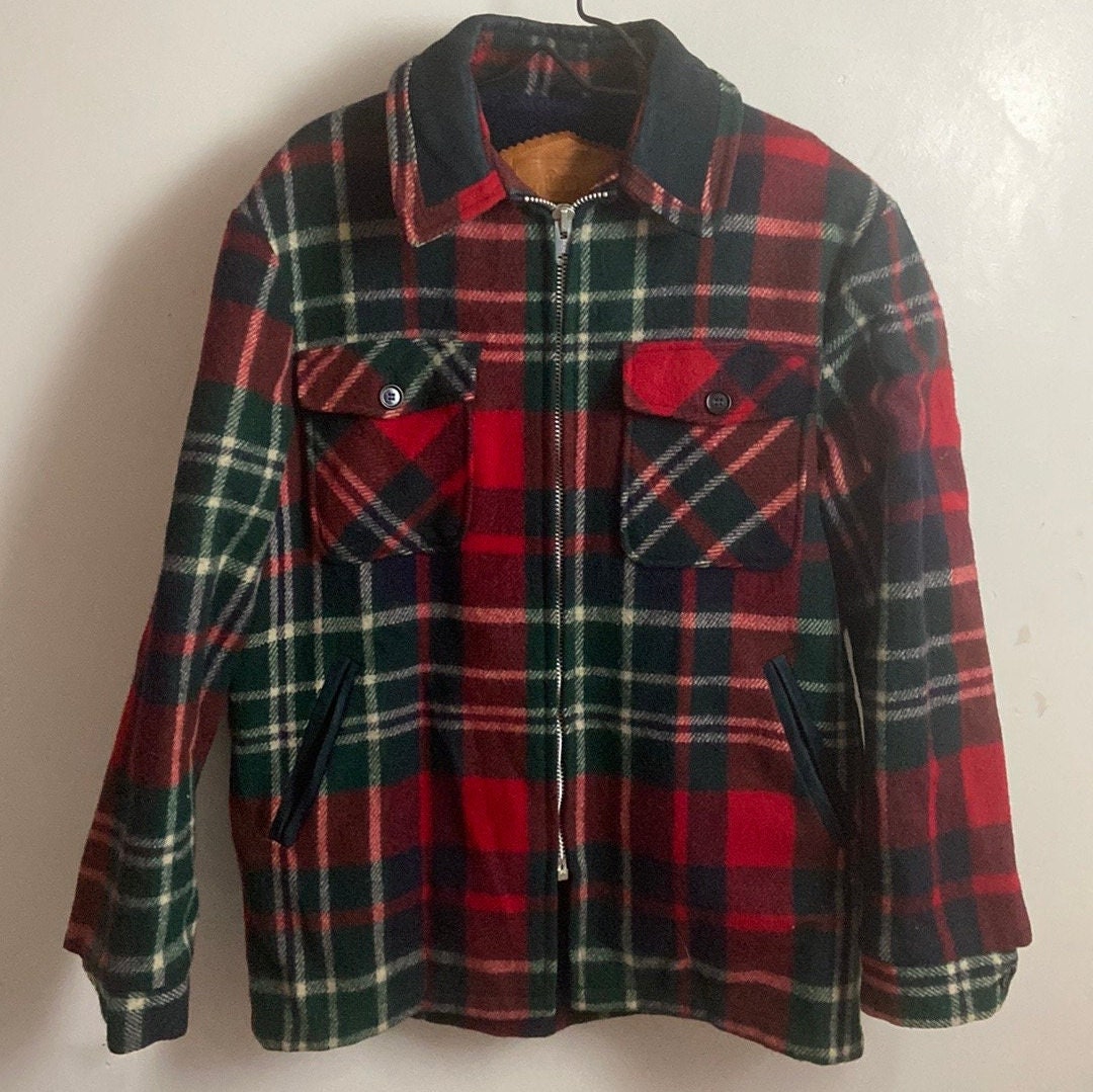 Vintage Woolrich Heavy Wool Field Coat Jacket Sz Large Multi Color ...