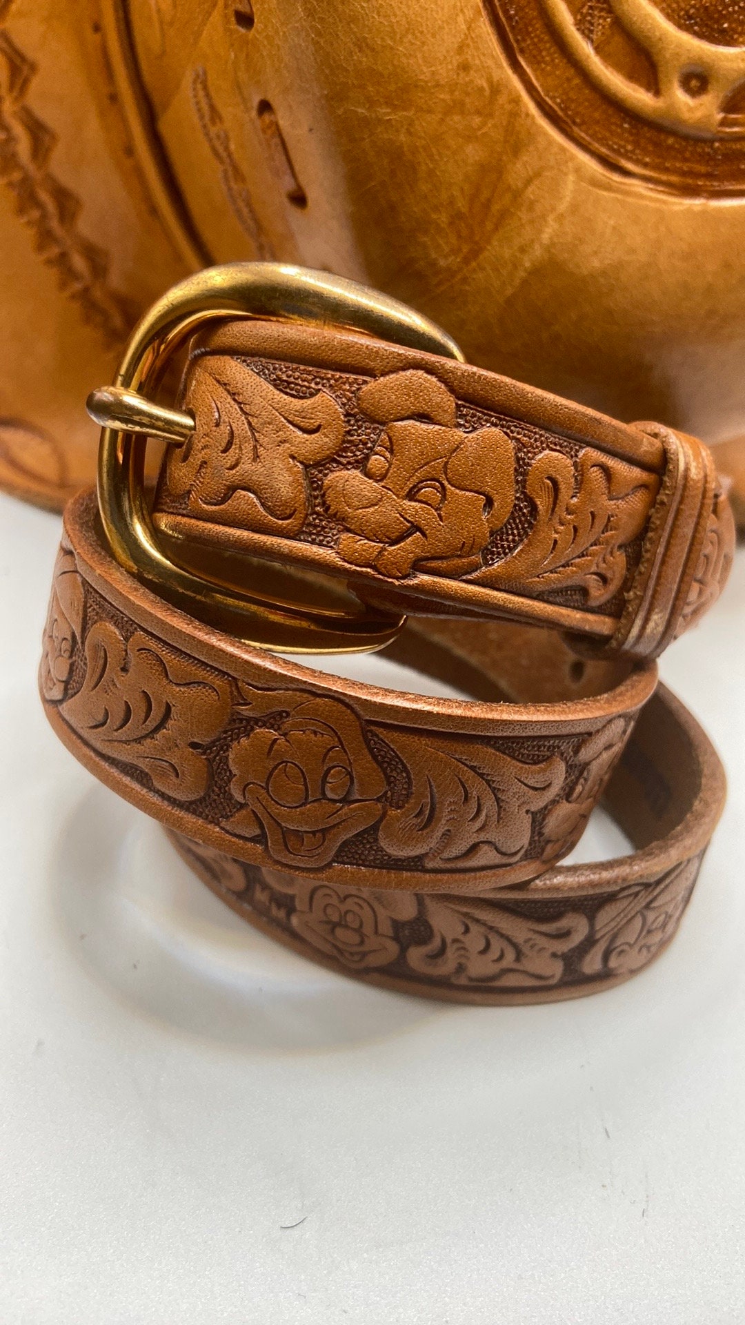 Vintage Disney World Leather Tooled Belt Vintagevintage - Etsy