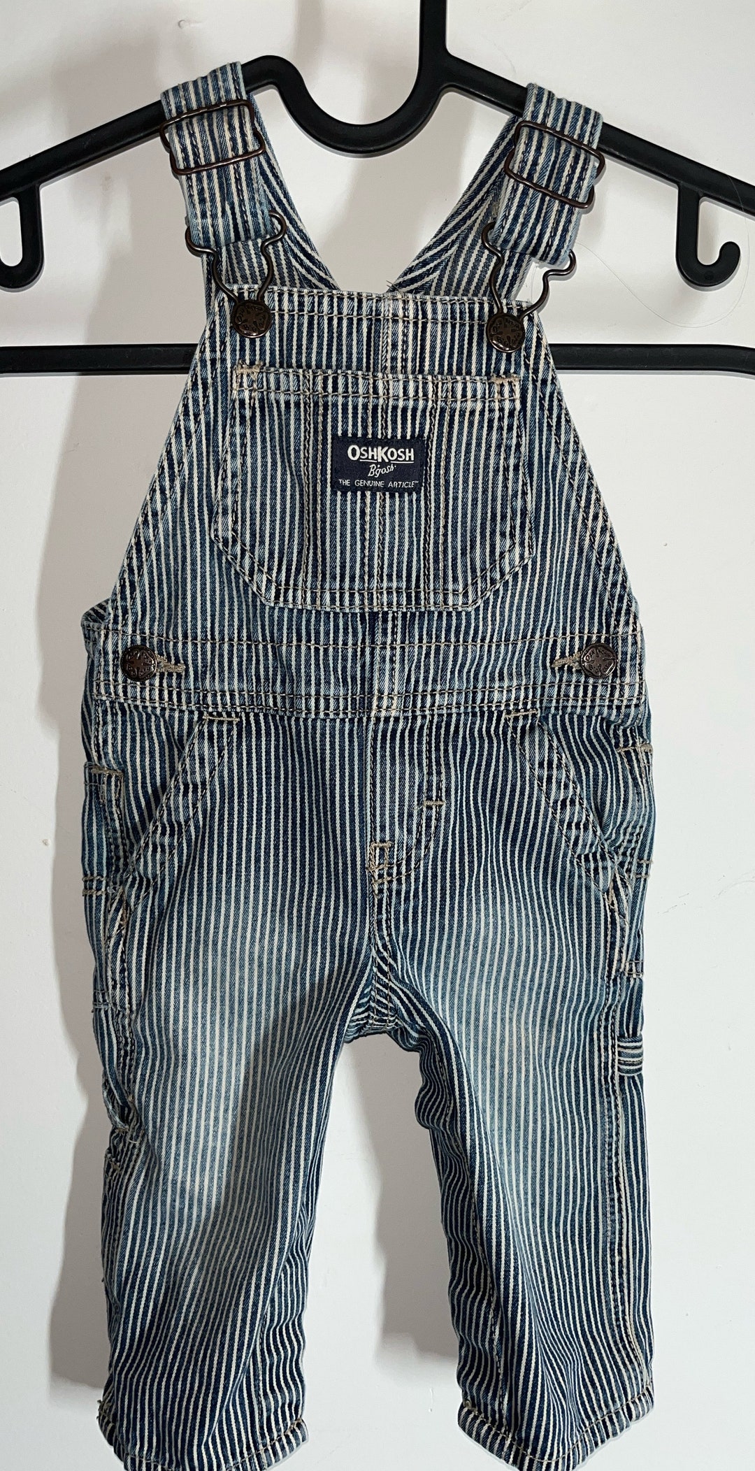 Oshkosh 9 Month Conductor Train Blue & White Striped Overalls, Oshkosh ...