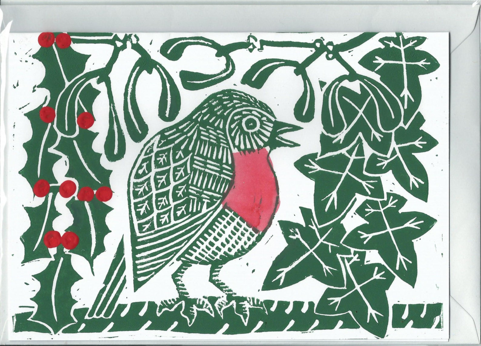 Winter Robin linocut hand printed card | Etsy