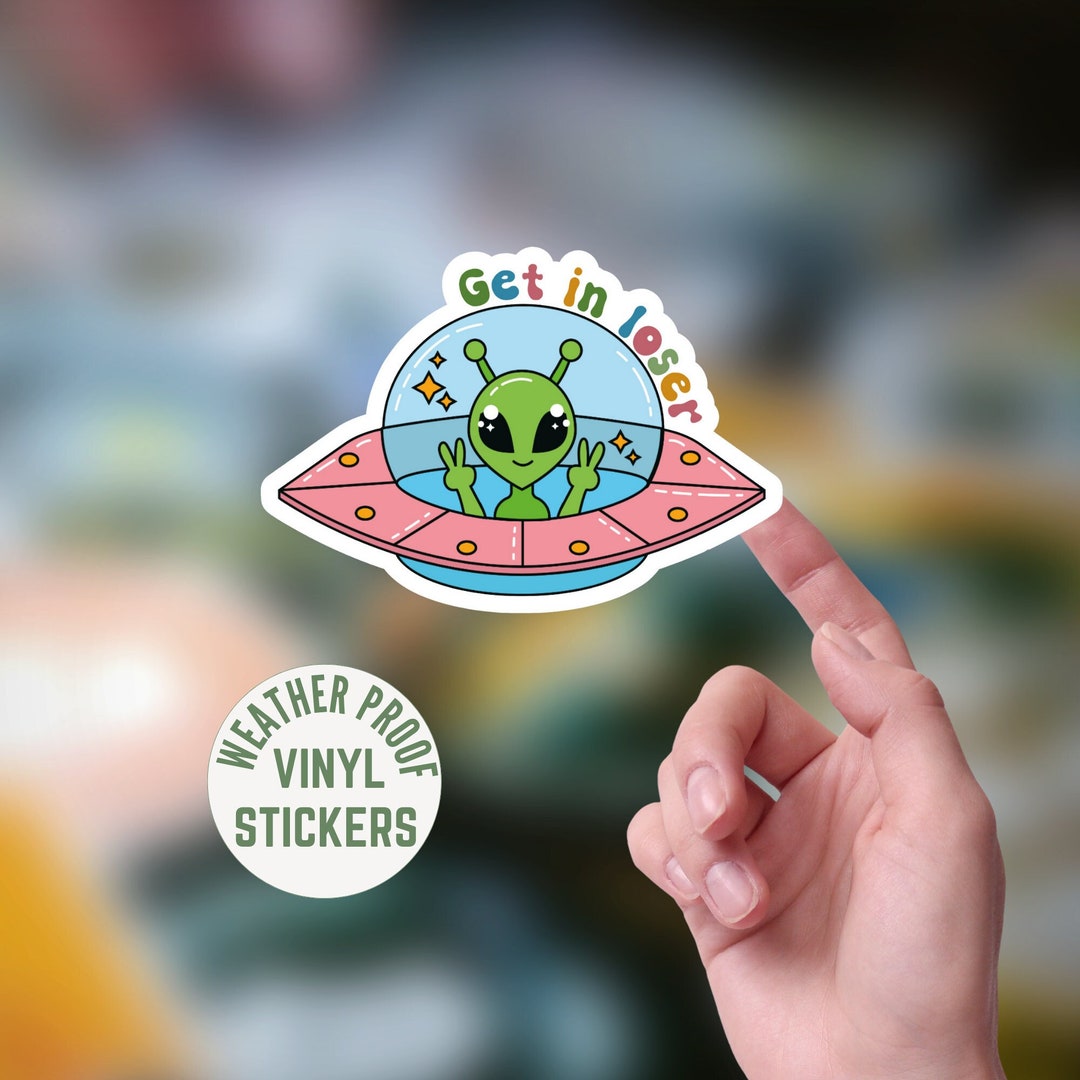 Alien Glitter Sticker, Laptop Decals, UFO, Funny Sticker, Water Bottle ...