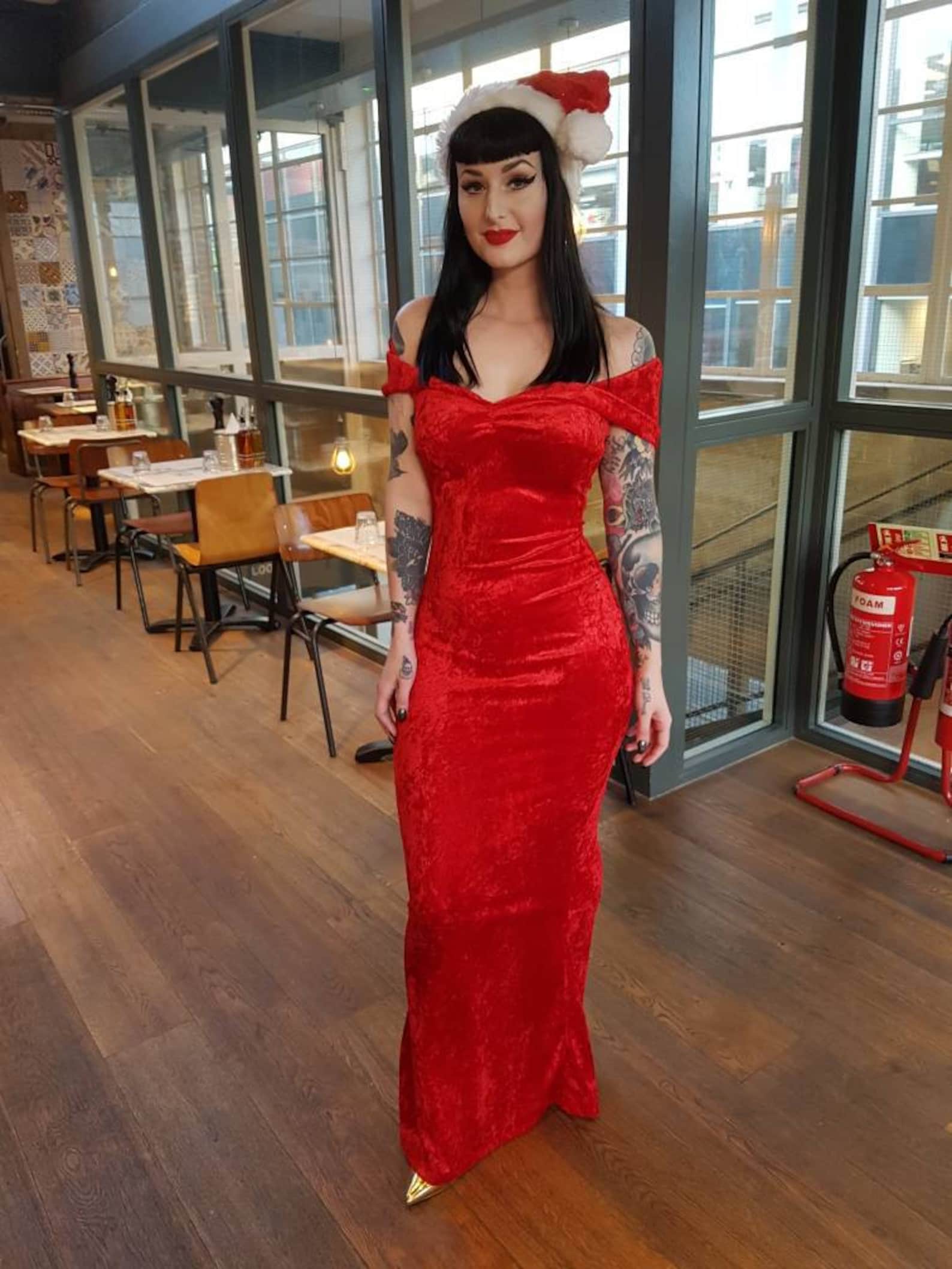 Crushed Red Velvet Floor Length off the Shoulder Made to Measure ...