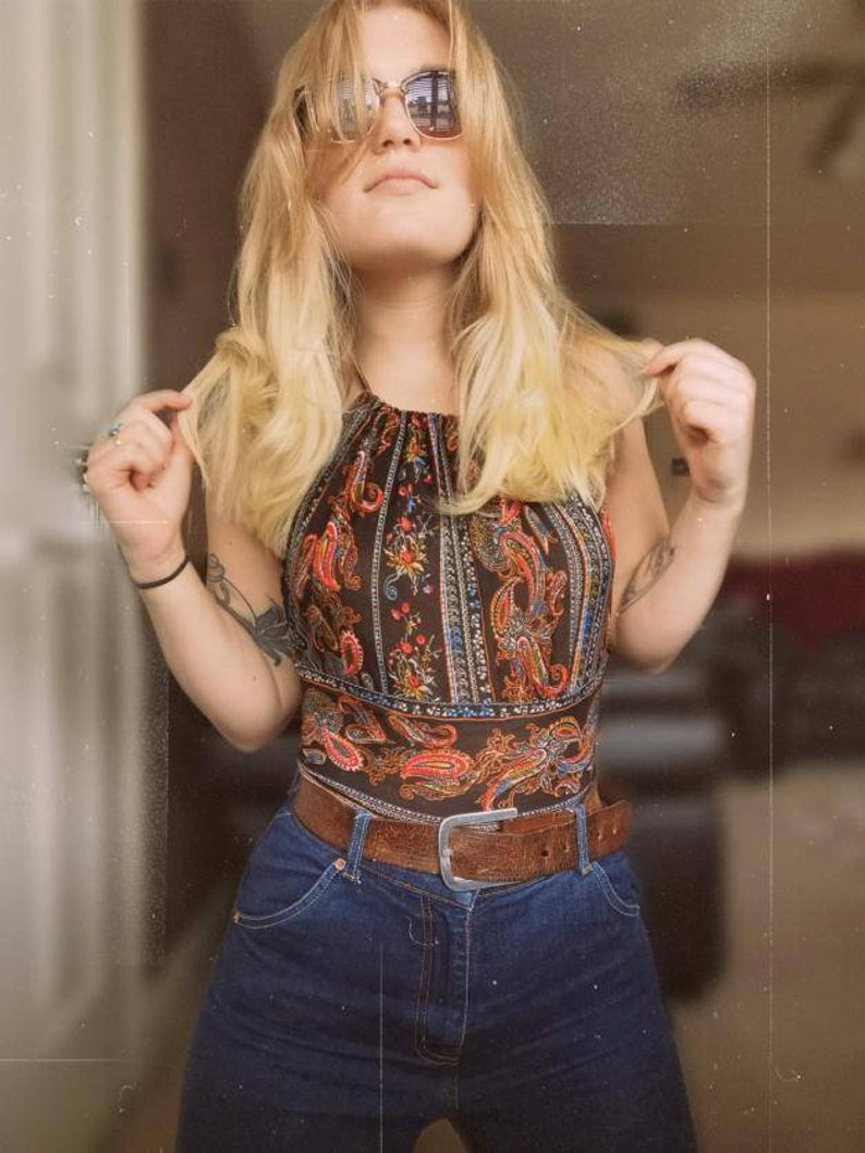 Retro Vintage Style 70s Halter Crop Top Hippy Gypsy Etsy