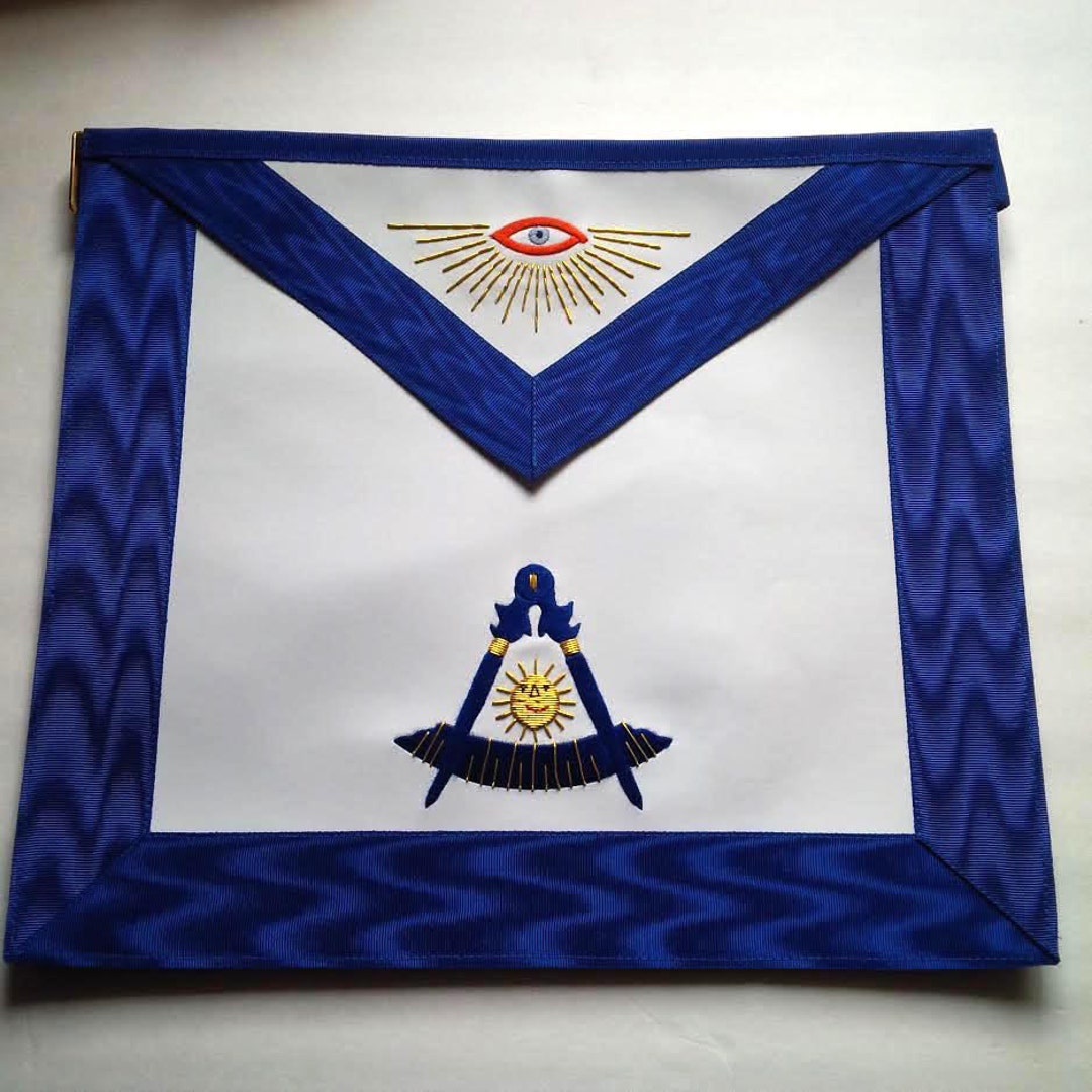 Masonic Past Master Blue Grosgrain Ribbon Borders Apron Size 16 Inches ...