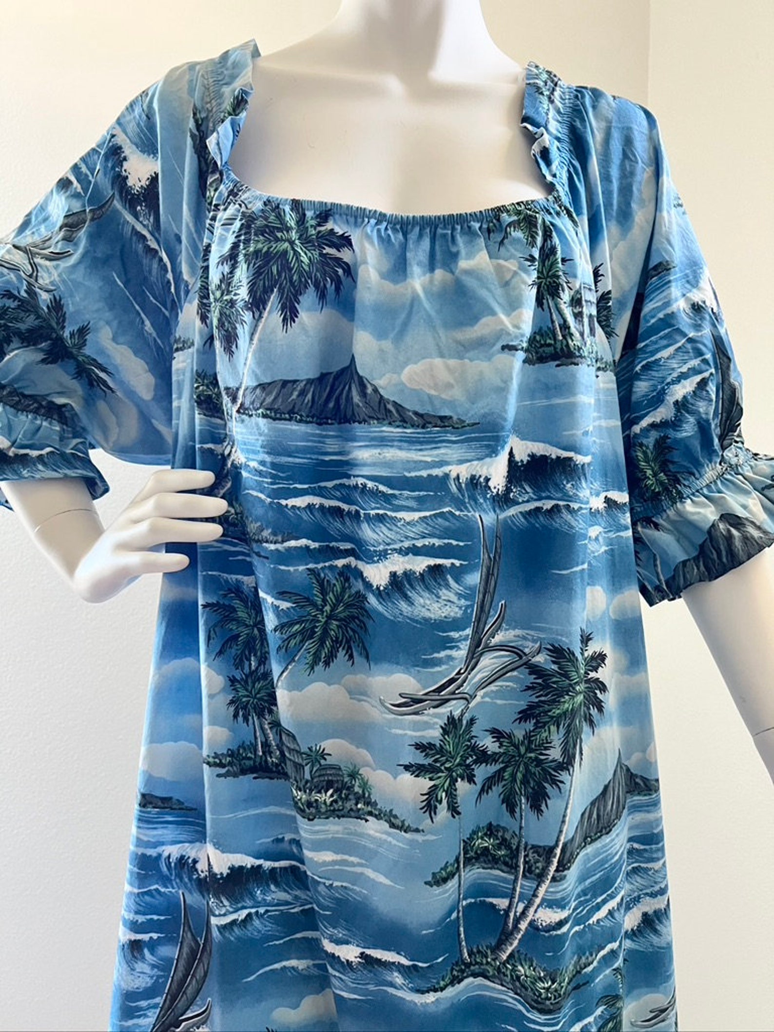 Vintage 80s Blue Floral / 1980s Hilo Hattie / Hawaiian Muumuu Floral ...