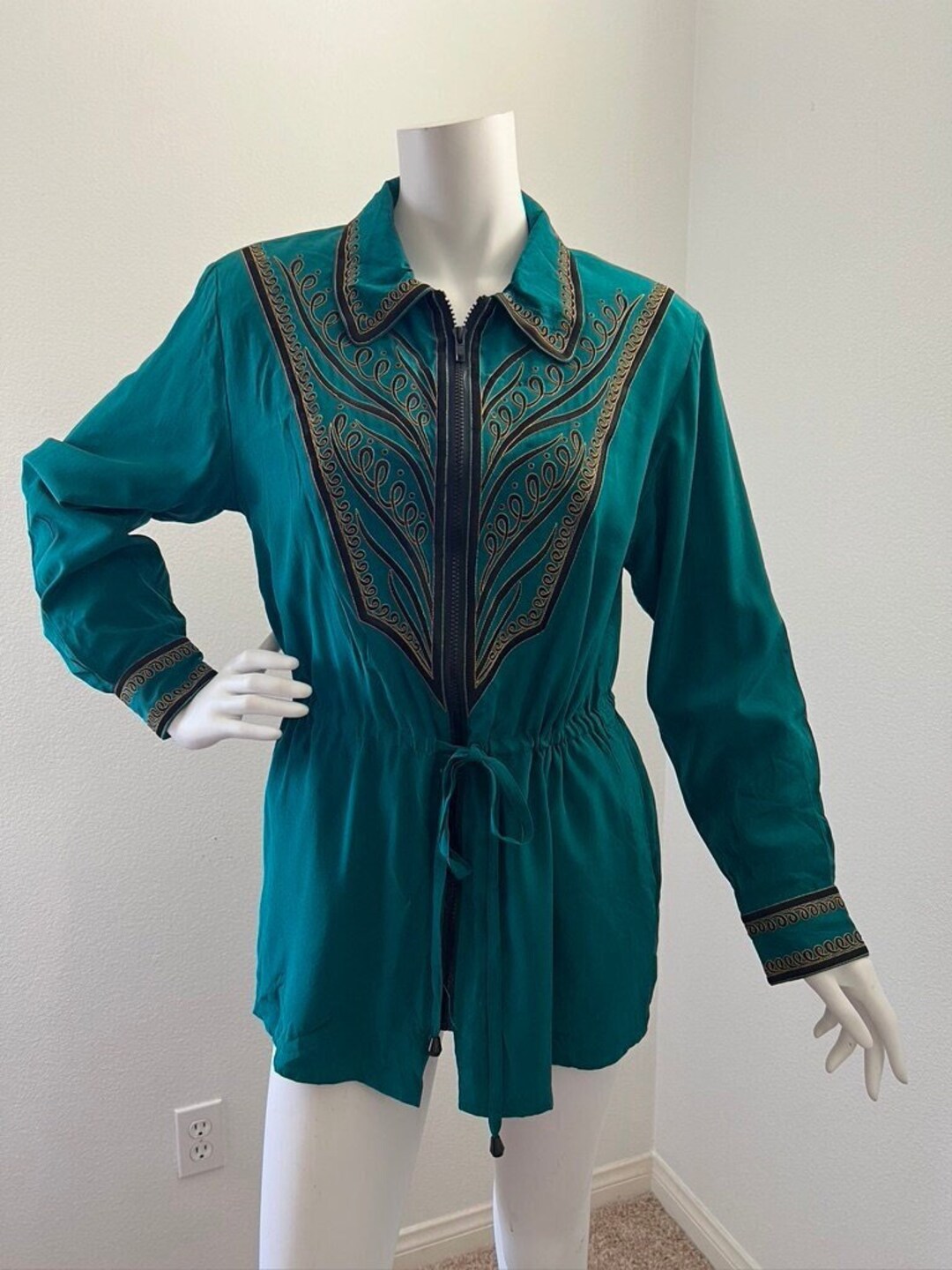 Vintage 90s Teal Silk / 1990s Bob Mackie / Drawstring Waist Shoulder ...