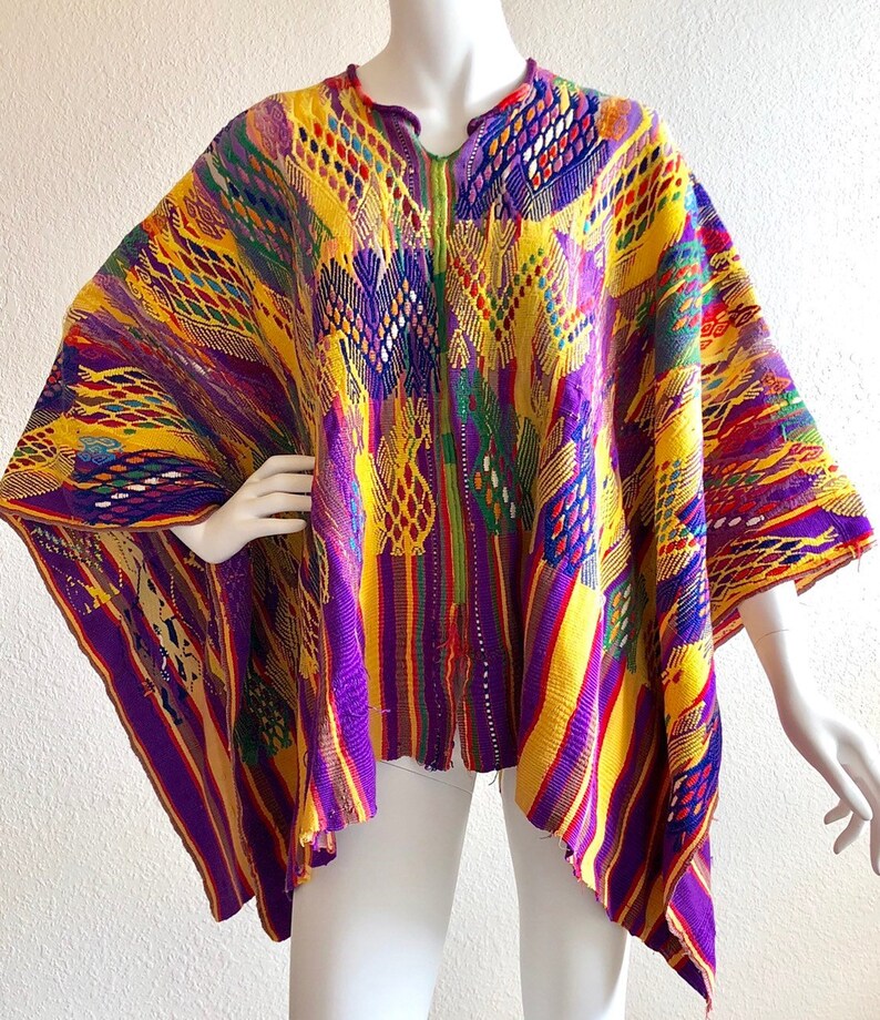 Vintage Woven Textile Hand Embroidered Huipil Textile Poncho Colorful ...