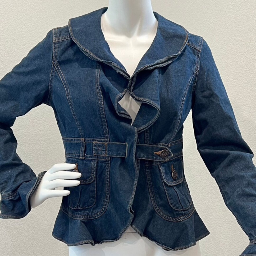 Vintage 90s Denim / 1990s Ruffle Denim Jacket / Y2K Denim - Etsy