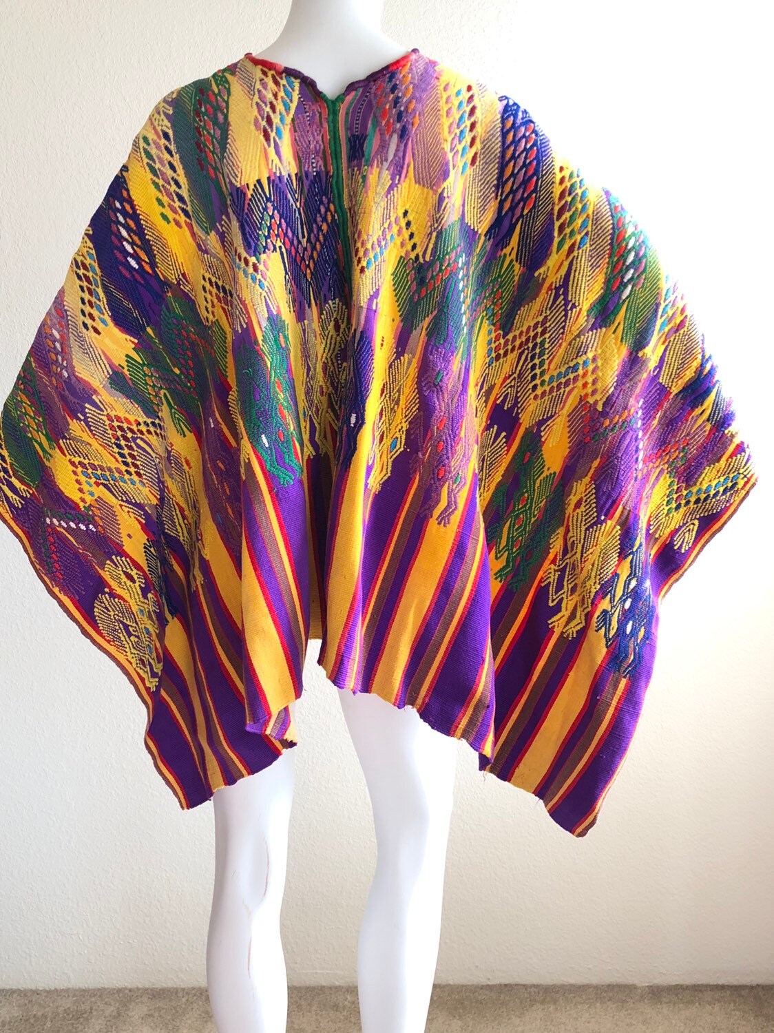 Vintage Woven Textile Hand Embroidered Huipil Textile Poncho Colorful ...