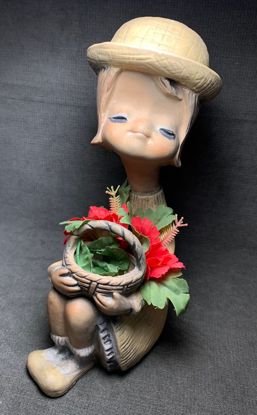 UCTCI Poppet Trixie Girl 9” Figurine Flower Basket MCM Kitsch Retro ...