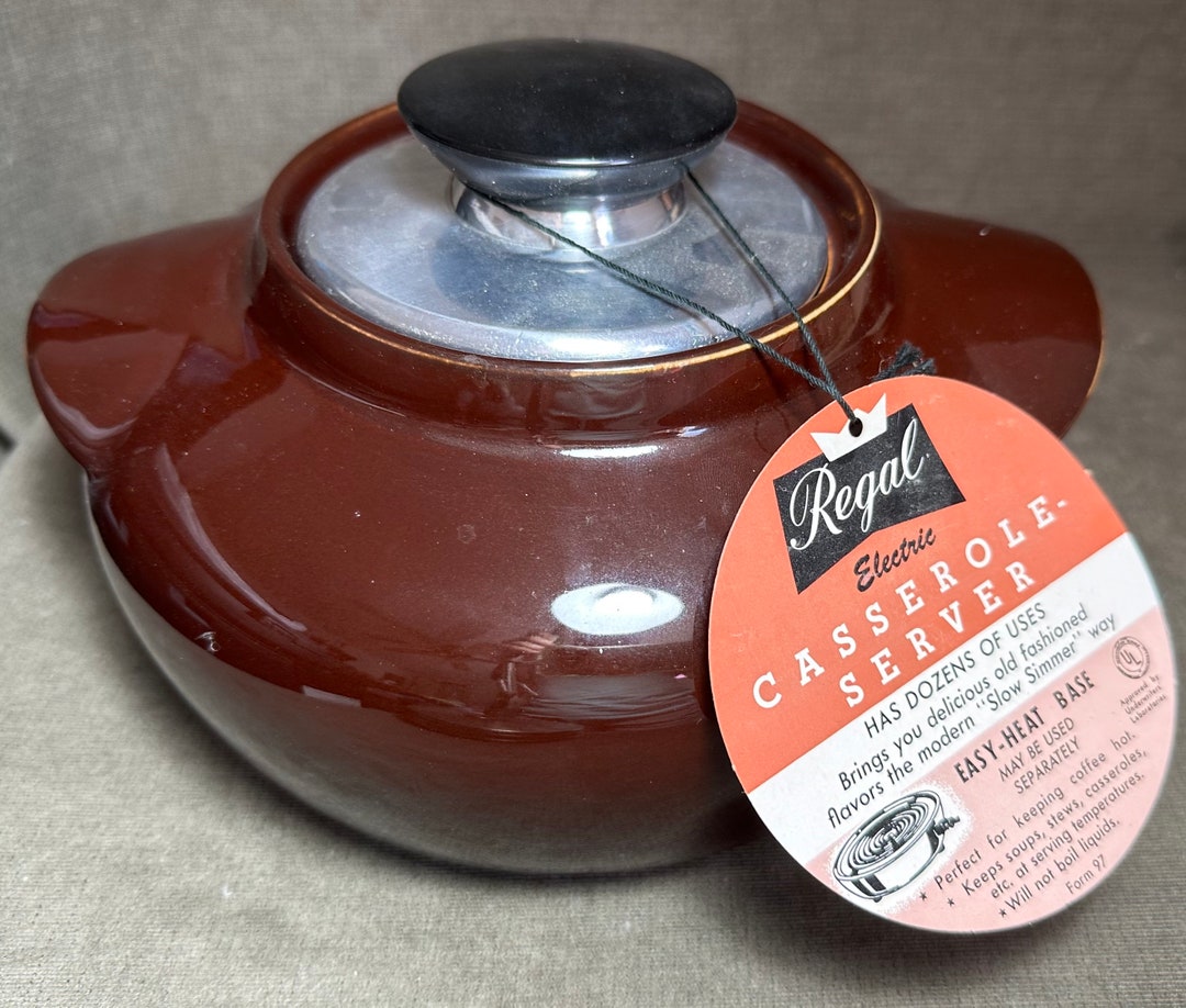 Vintage Mid Century Hall Pottery Brown Bean Pot With Regal Metal Lid ...