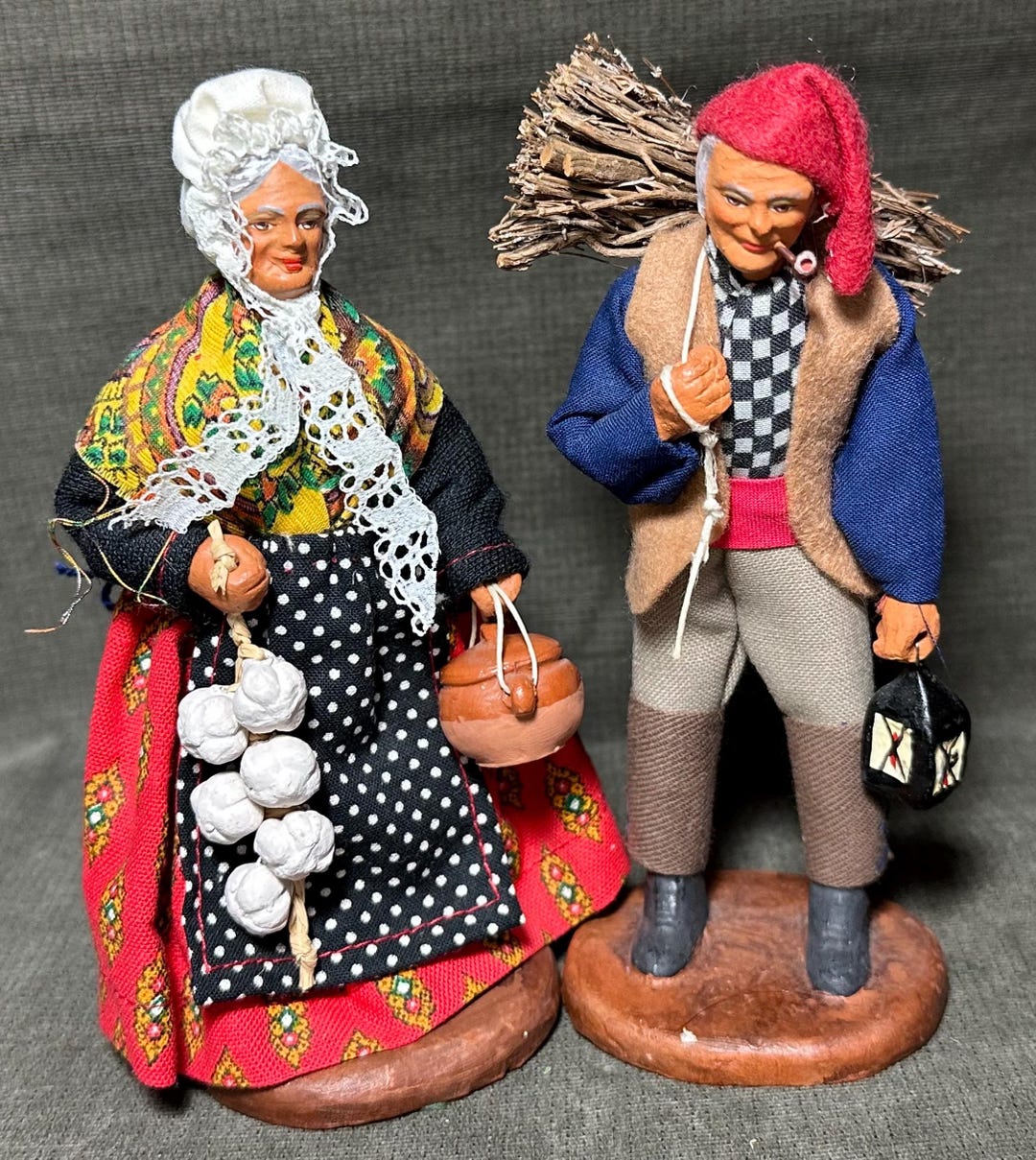 2 Vintage Marius Chave Aubagne Figurines Country Woman Man Provence ...