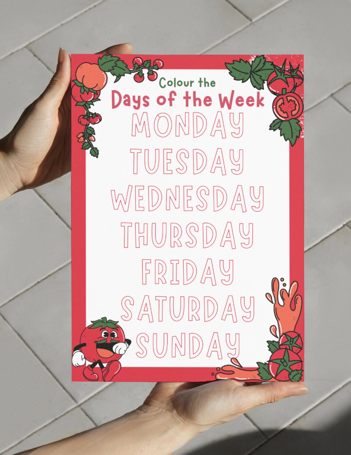 Tomato Themed Days of the Week Coloring Page Printable - Etsy