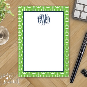 Anchor Monogrammed Notepad - Personalized Nautical Stationery - Custom ...