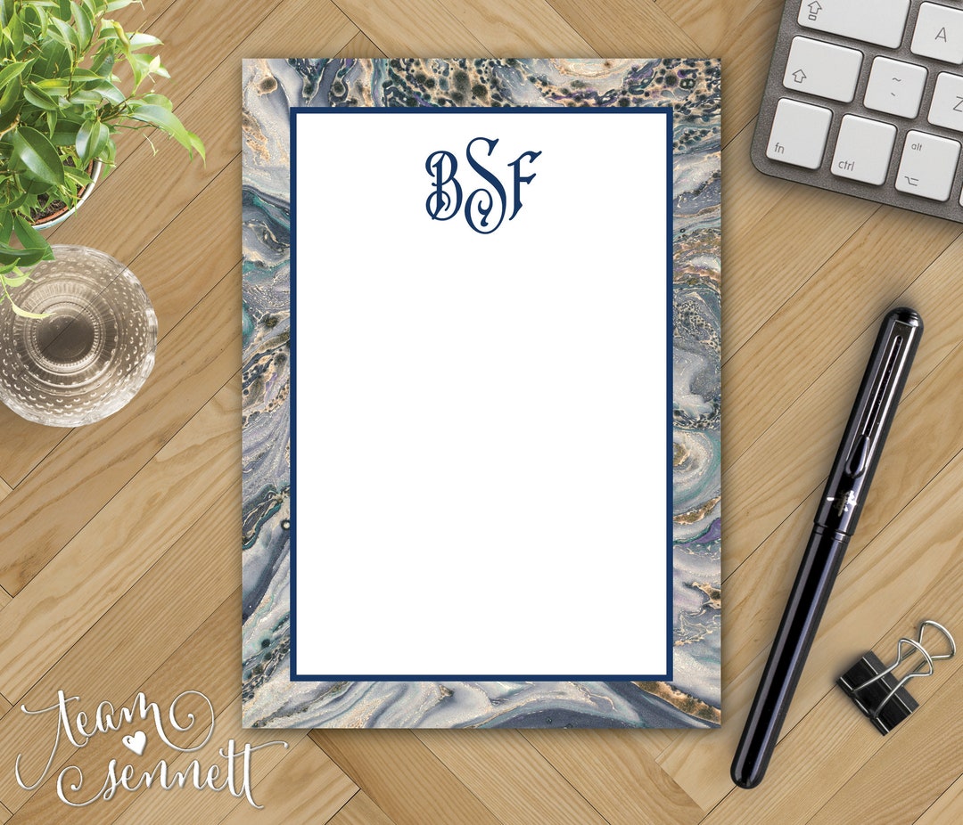 Ocean Marble Monogrammed Notepad - Personalized Stationery - Custom ...