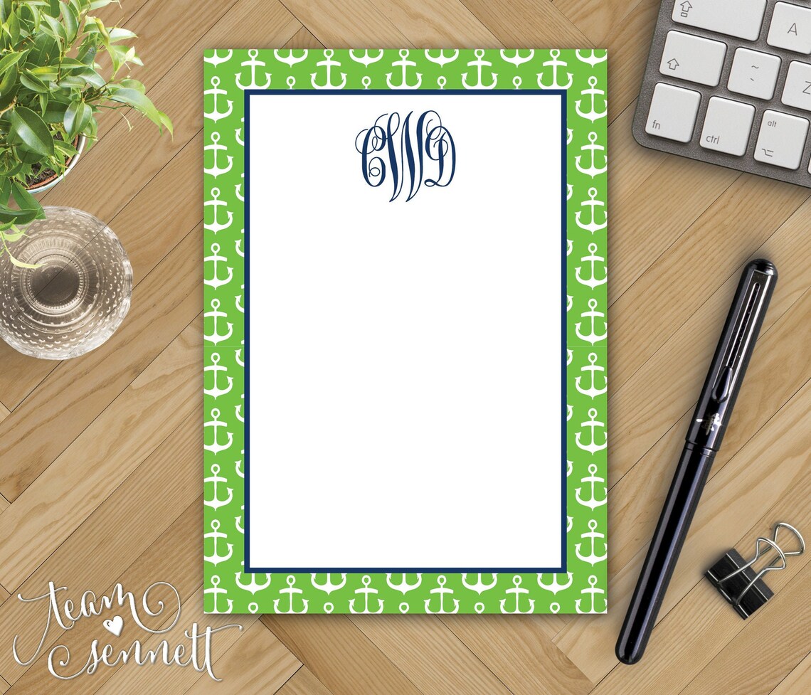Anchor Monogrammed Notepad - Personalized Nautical Stationery - Custom ...
