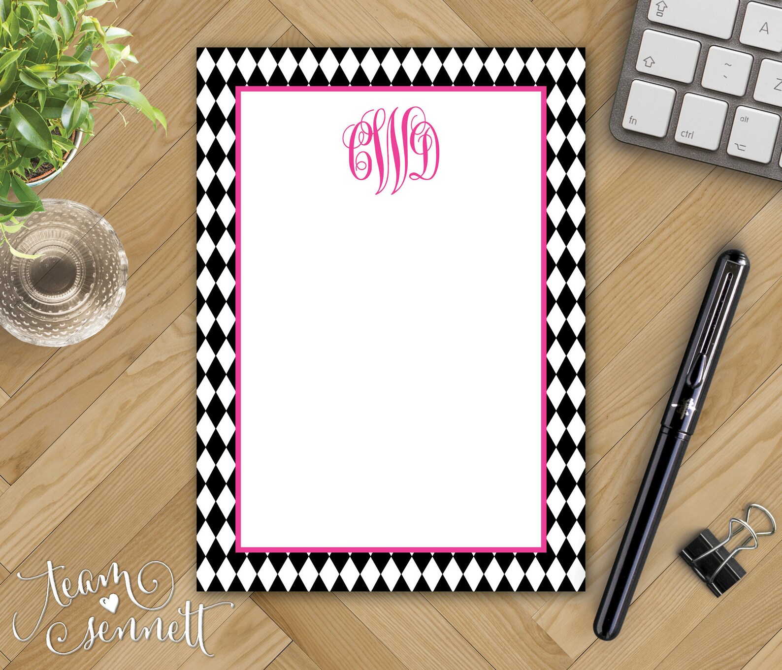 Harlequin Monogrammed Notepad Personalized Diamond Pattern - Etsy