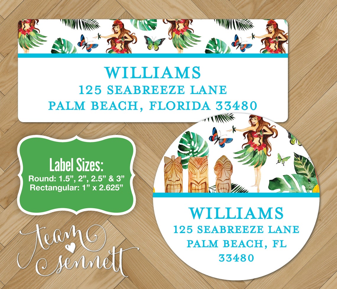 Tiki Dreams Return Address Labels - Tropical Address Stickers With Hula ...