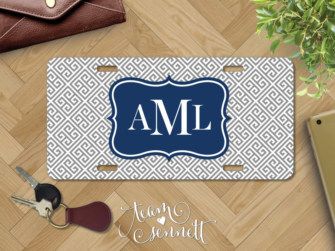 Greek Key Monogrammed License Plate - Geometric Pattern Personalized ...