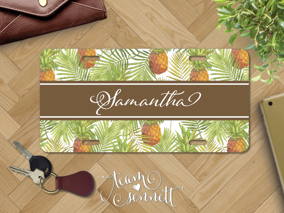 Pineapple Personalized License Plate - Tropical Leaves Pattern ...