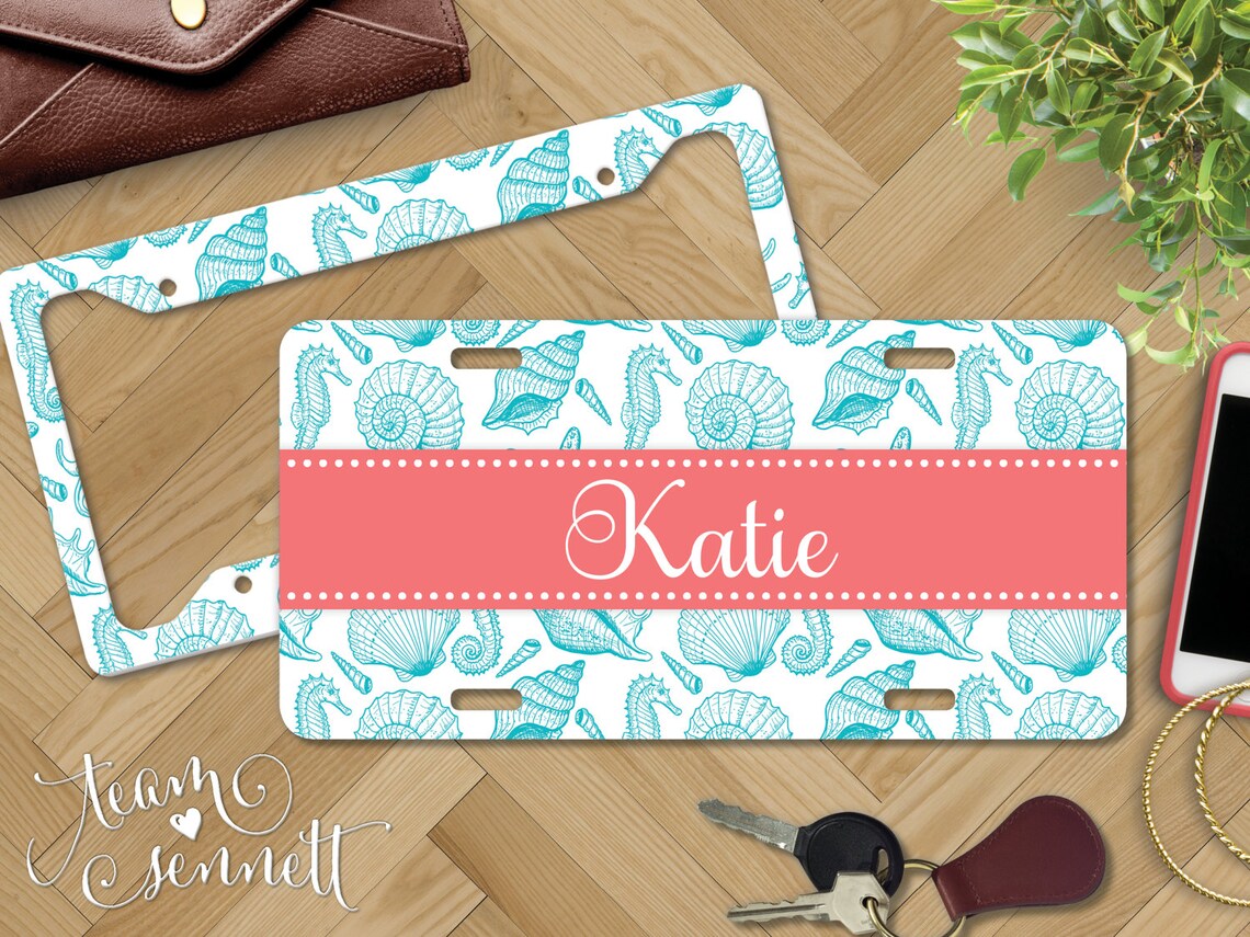 Seashells Personalized License Plate Beach Theme Monogrammed | Etsy