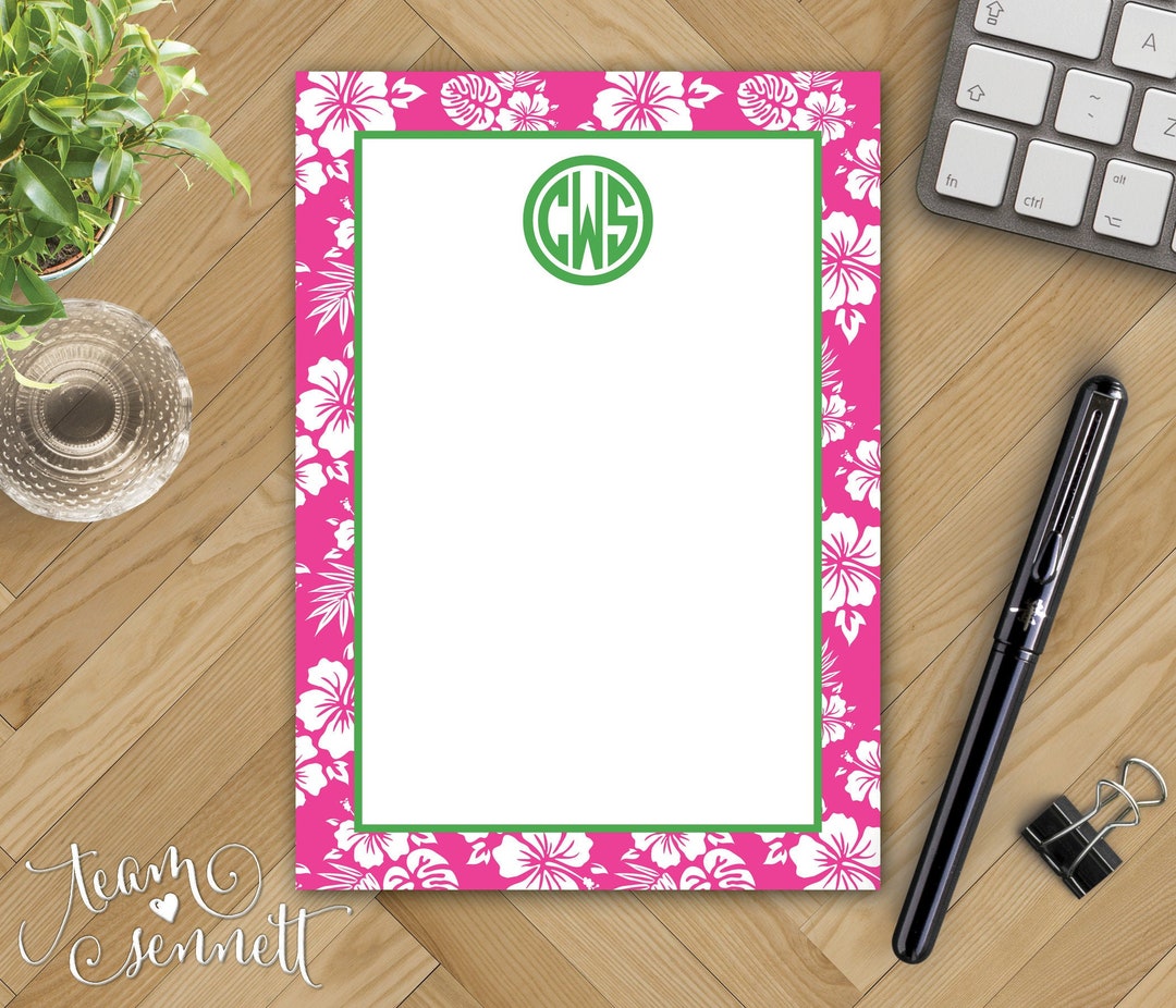 Hawaiian Monogrammed Notepad Tropical Personalized Stationery Custom ...