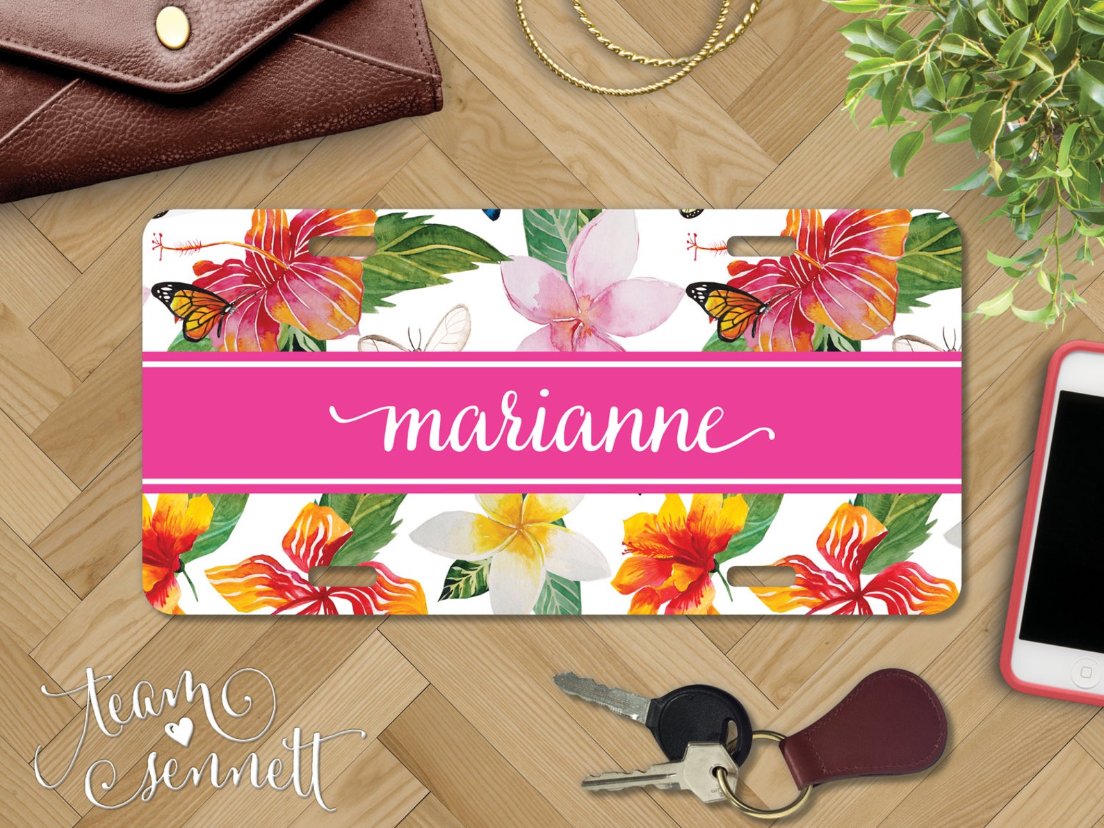 Tropical Flowers Personalized License Plate Hibiscus & - Etsy