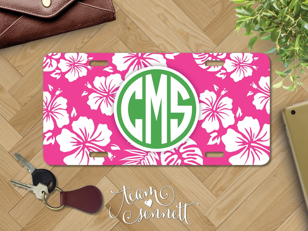 Hawaiian Monogrammed License Plate - Tropical Floral Pattern ...