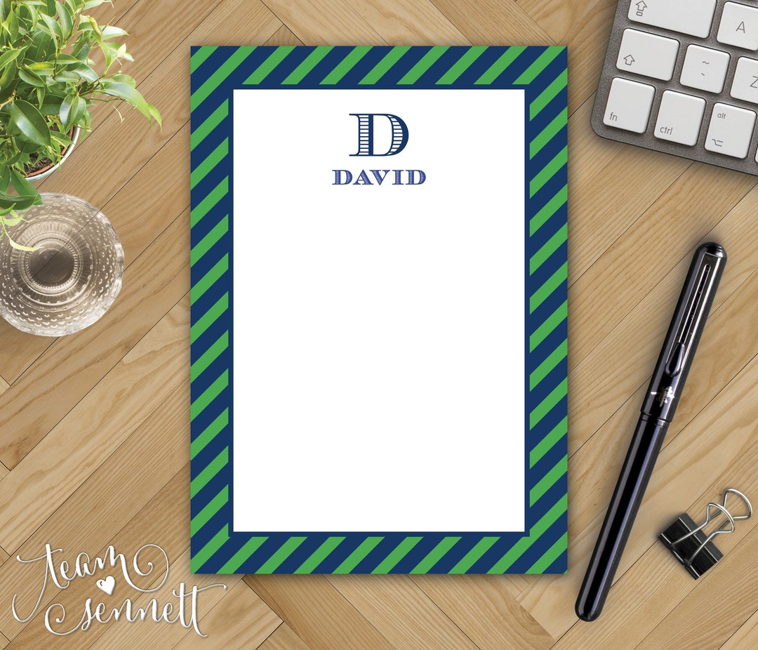 Stripes Monogrammed Notepad Modern Preppy Personalized Stationery ...