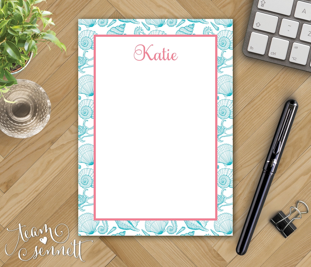 Seashells Personalized Notepad - Preppy Beach Theme Monogram Stationery ...