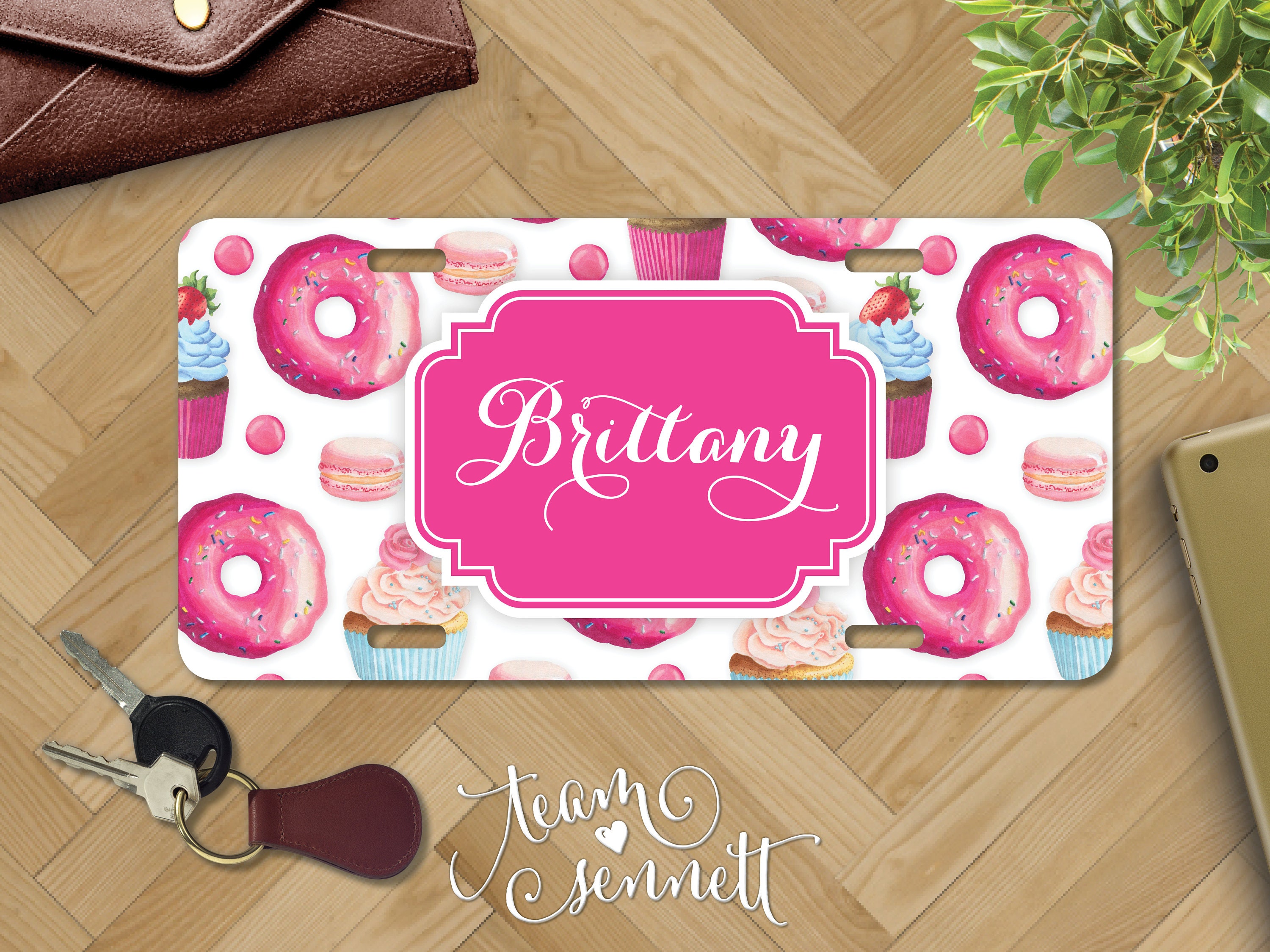 Sweet Shoppe Personalized License Plate - Pink Donut & Cupcake Pattern ...