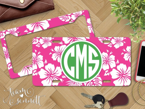 Hawaiian Monogrammed License Plate Tropical Floral Pattern | Etsy