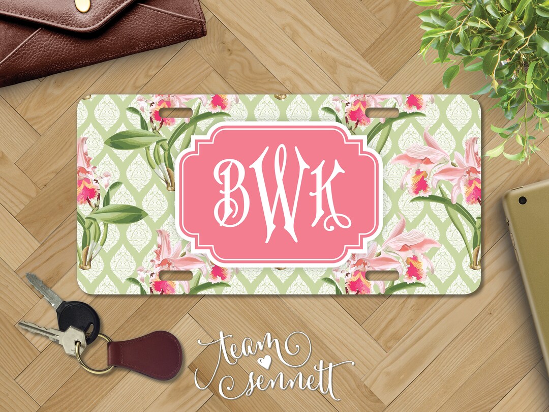 Orchids Monogrammed License Plate Floral Theme Personalized Aluminum ...