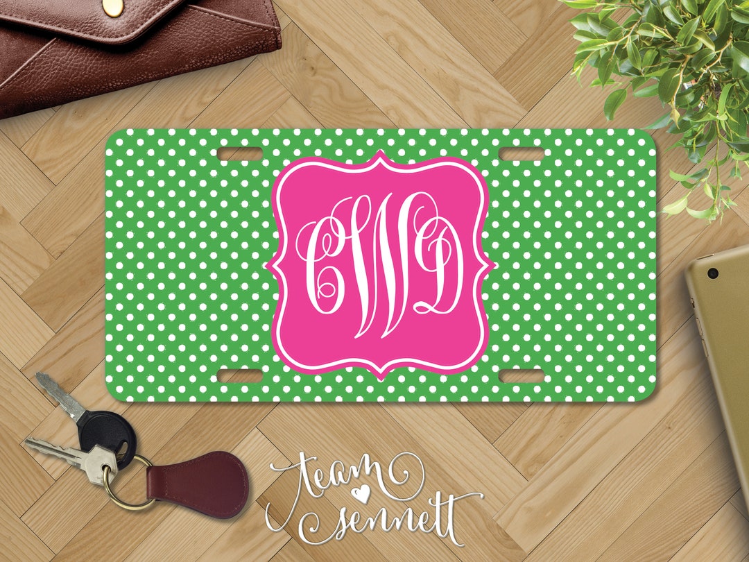 Swiss Dot Monogrammed License Plate - Polka Dot Pattern Personalized ...