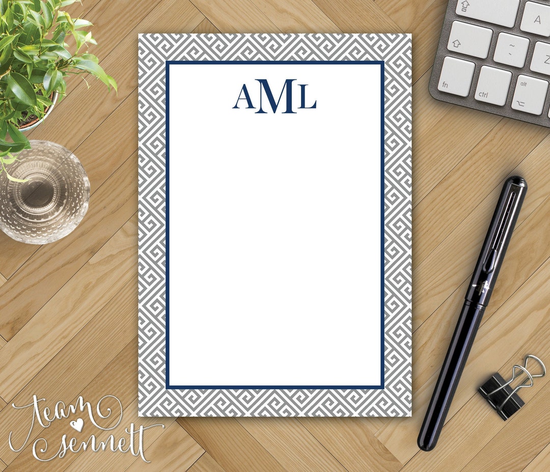 Greek Key Monogrammed Notepad Preppy Personalized Stationery Custom ...