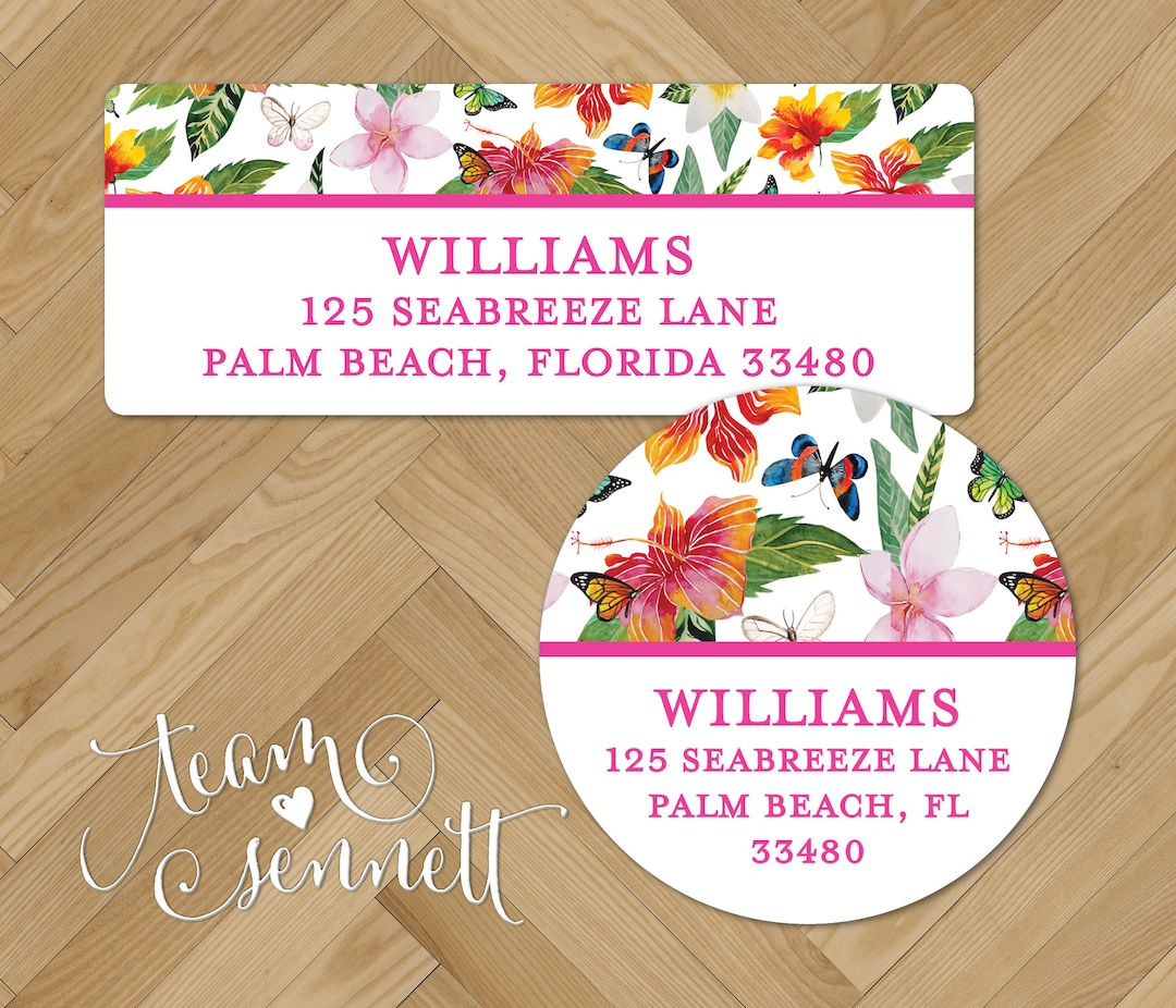 Tropical Flowers Return Address Labels - Hibiscus Address Stickers ...